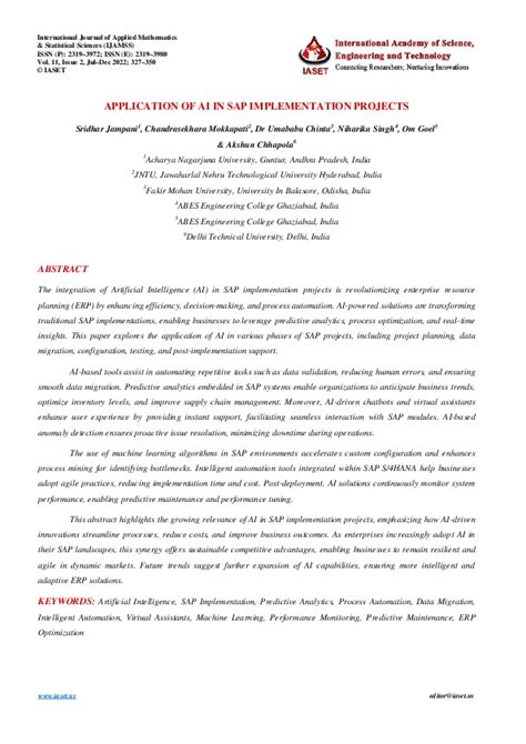 Pdf Application Of Ai In Sap Implementation Projects