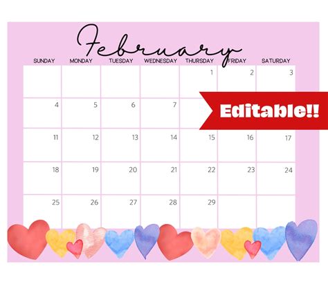 Printable February 2024 Calendar Cute Valentine S Printable Editable