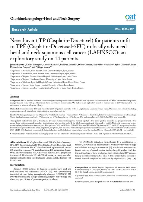 Pdf Neoadjuvant Tp Cisplatin Docetaxel For Patients Unfit To Tpf