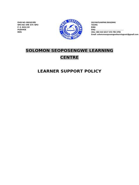 Learner Support Policy Pdf Learning Teachers