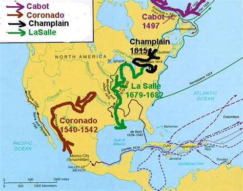 Routes Taken By North American Explorers Including Champlain