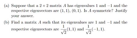 Solved A ﻿suppose That A 2×2 ﻿matrix A Has Eigenvalues 1