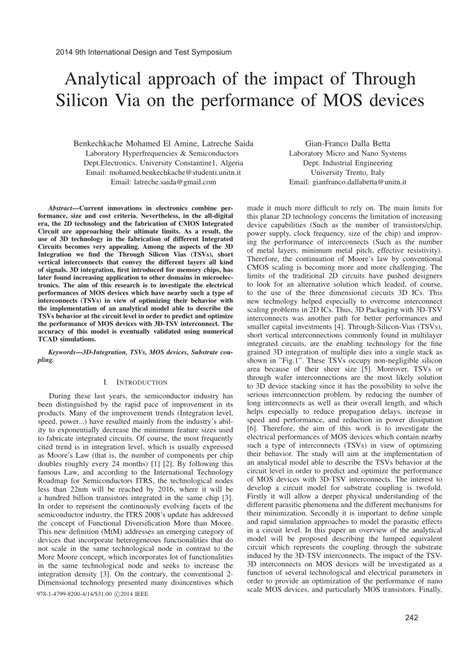 Pdf Analytical Approach Of The Impact Of Through Silicon Via On The Performance Of Mos Devices