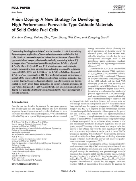 Pdf Anion Doping A New Strategy For Developing High Performance