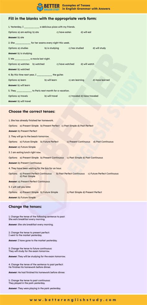 Examples Of Tenses In English Grammar With Answers