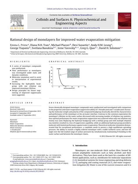 Pdf Rational Design Of Monolayers For Improved Water Evaporation