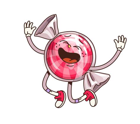 Groovy Retro Cartoon Caramel Candy Sweet Character Stock Vector