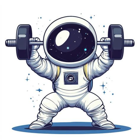 Strong Astronaut Lifting Weights In Space Workout Exercise Fitness Stock Illustration