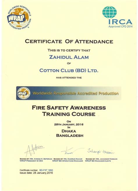 Fire Safety Awarness Training Certificate PDF