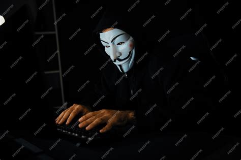 Premium Photo White Smiling Criminal Anonymous Mask Installing Virus Encryption Surmise