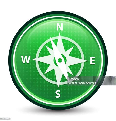Compass Icon Glossy Twinkle Green Round Button Stock Illustration Download Image Now Circle