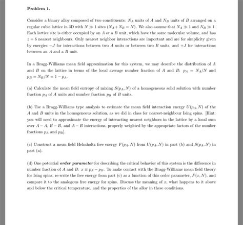 Solved Problem 1 Consider A Binary Alloy Composed Of Two