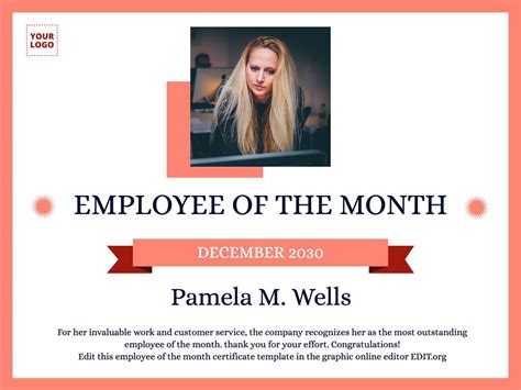 Employee Of The Month Certificate Template With Picture