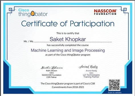 Completed Thingqbator Course On Machine Learning And Image Processing Saket Khopkar Posted On