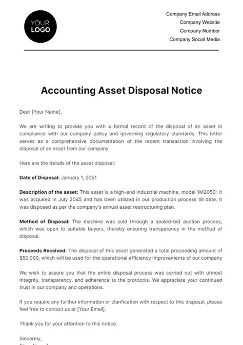 Free Accounting Asset Disposal Notice Template To Edit Online
