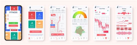 피트니스 응용 프로그램의 창조적 인 디자인 Ui Ux 로그인 및 암호 입력gui 화면 세트 신체 활동을 보여주는 화면 건강 인포 그래픽 모바일 템플릿 건강 및 의료 3d