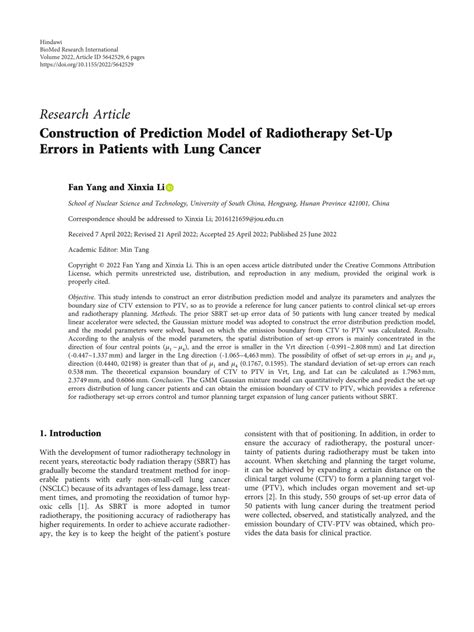 pdf construction of prediction model of radiotherapy set up errors in