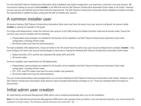 Access And Accounts Dell Telecom Infrastructure Automation Suite 2 1 Installation And