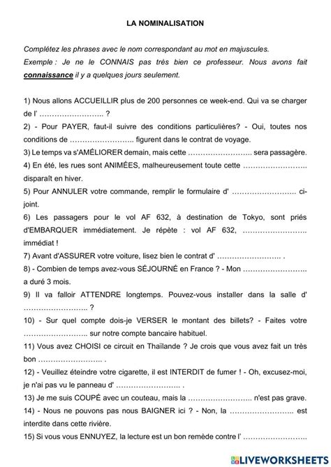 La Nominalisation 6873272 Mzjssnl2 Live Worksheets
