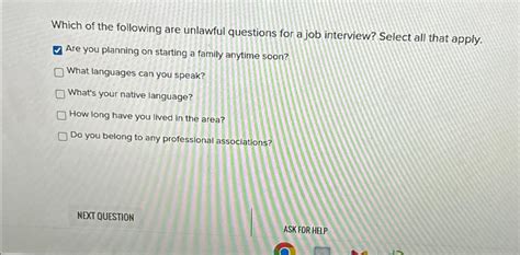Solved Which Of The Following Are Unlawful Questions For A