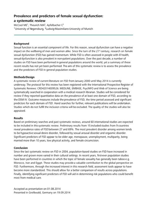 Pdf Prevalence And Predictors Of Female Sexual Dysfunction A Systematic Review