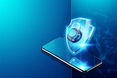 Smartphone Shield And Lock With Fingerprint Hologram Fingerprint Scanner Concept Data Protection