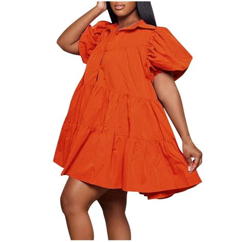 Yillto Plus Size Mini Dresses For Women Ruffle Puff Sleeve A Line
