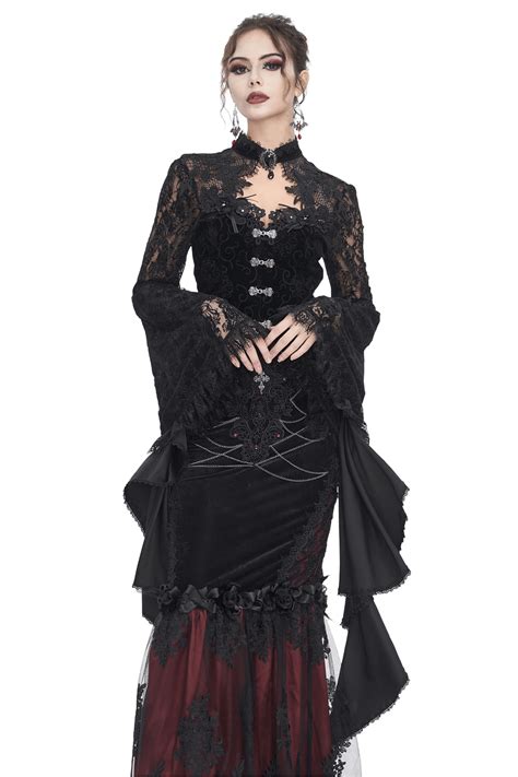 Black Sheer Lace Crop Top With Long Bell Sleeves