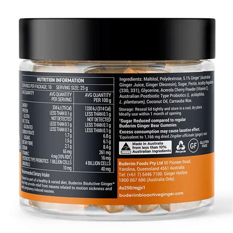 Buderim Bioactive Ginger Gummie Bears 250g Jar Buderim Ginger