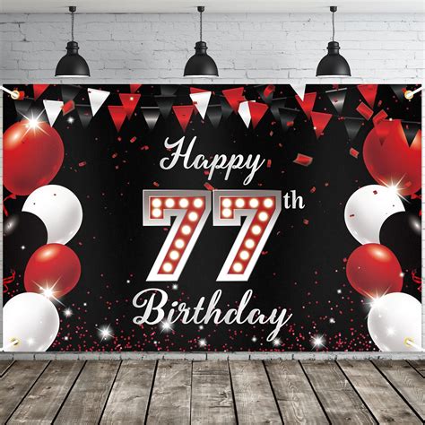 Joyky Happy 77th Birthday Banner Red Black Happy 77th Birthday Party Decorations
