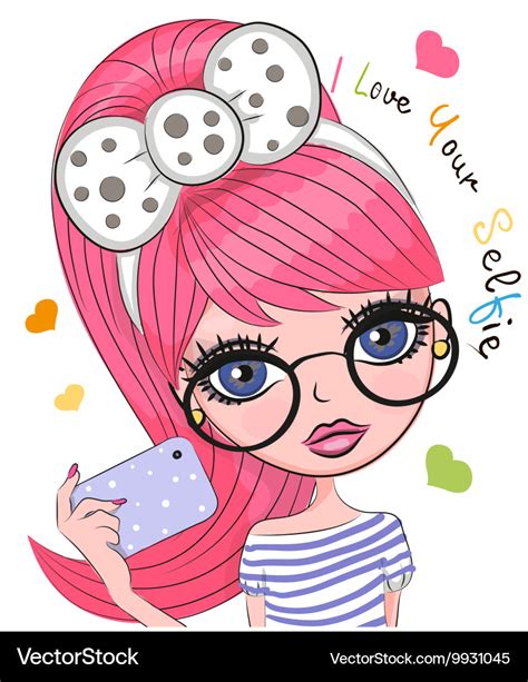 Cute Cartoon Girl Makes Selfie Royalty Free Vector Image