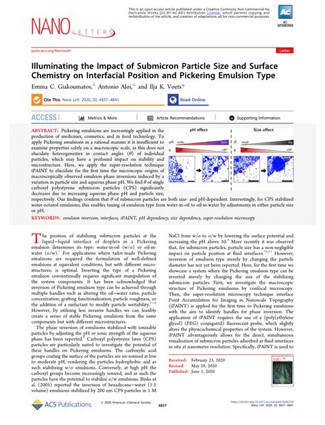 Pdf Illuminating The Impact Of Submicron Particle Size And Surface
