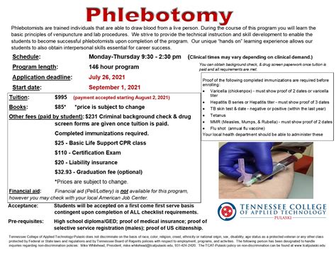 Phlebotomy Flyer Sept 2021  Tcat Pulaski