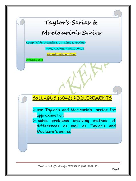 Taylor Series And Maclaurins Series Notes By Trockers Download Free Pdf Algebra Applied