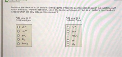 Solved Many Substances Can Act As Either Oxidizing Agents Or