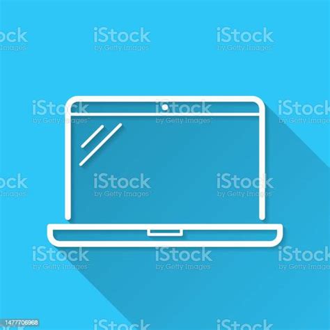 랩톱 파란색 배경에 아이콘 긴 그림자가 있는 평면 디자인 3차원 형태에 대한 스톡 벡터 아트 및 기타 이미지 3차원 형태