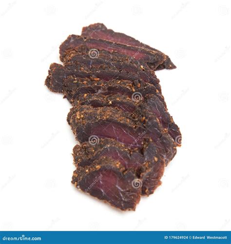 Beef Biltong South African Beef Jerky Isolated On A White Studio