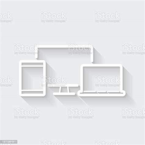 데스크톱 컴퓨터 태블릿 Pc 및 노트북 빈 배경에 긴 그림자아이콘 플랫 디자인 3차원 형태에 대한 스톡 벡터 아트 및 기타
