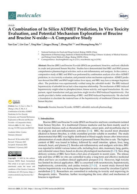 Pdf A Combination Of In Silico Admet Prediction In Vivo Toxicity