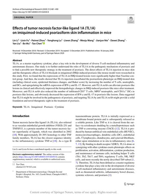 Effects Of Tumor Necrosis Factor Like Ligand 1a Tl1a On Imiquimod