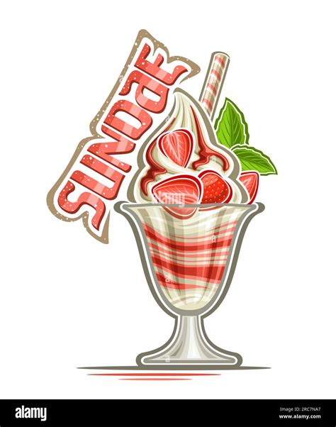Vector Logo For Sundae Decorative Placard With Cartoon Design Sundae