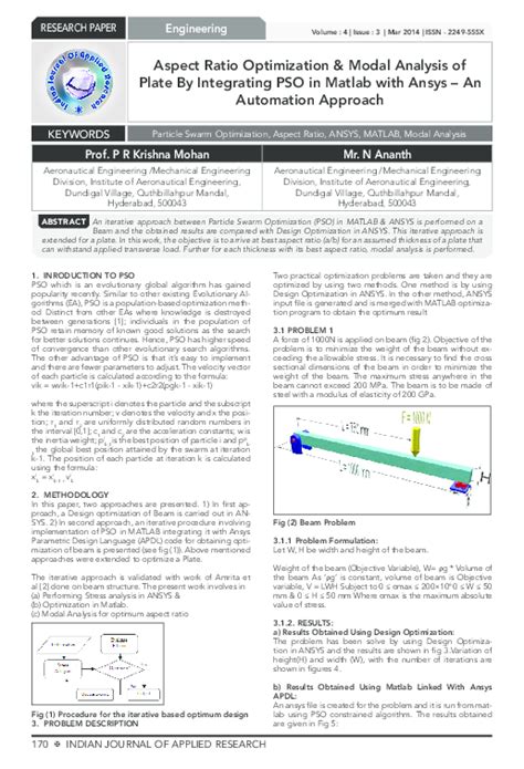 Pdf Aspect Ratio Optimization And Modal Analysis Of Plate By Integrating Pso In Matlab With