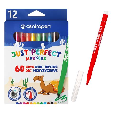 Фломастеры 12 цветов Centropen 2510 Perfect, 3.9 мм невысыхаемые ...