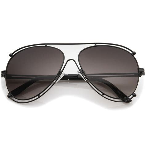 Modern Metal Floating Border Brow Bar Gradient Lens Aviator Sunglasses