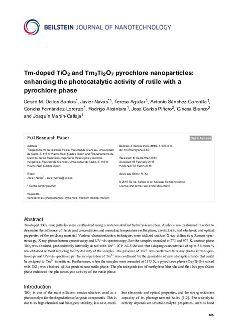 Pdf Enhanced Photocatalytic Activity Of Tm Doped Tio2 Nanoparticles
