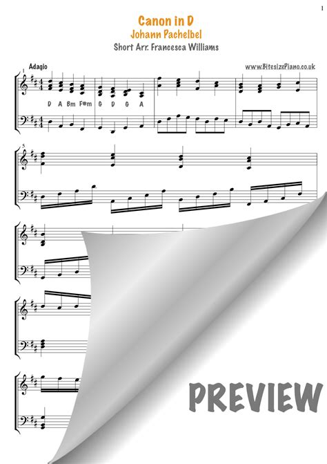 Canon In D Pachelbel Short Version Sheet Music Bitesize Piano