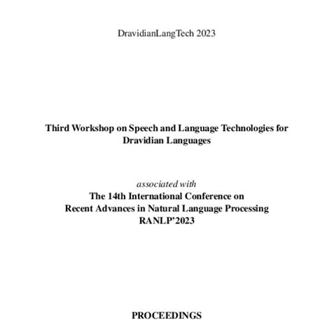 Proceedings Of The Third Workshop On Speech And Language Technologies For Dravidian Languages