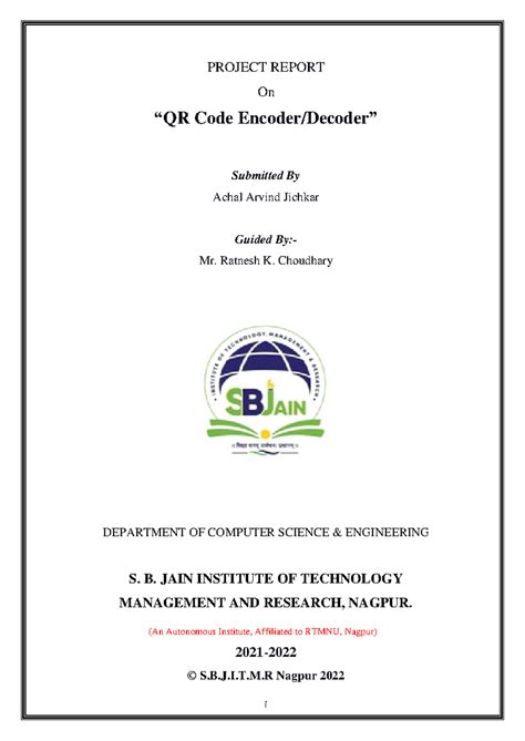 105 Project Report Python I Project Report On Qr Code Encoderdecoder” Submitted By Achal