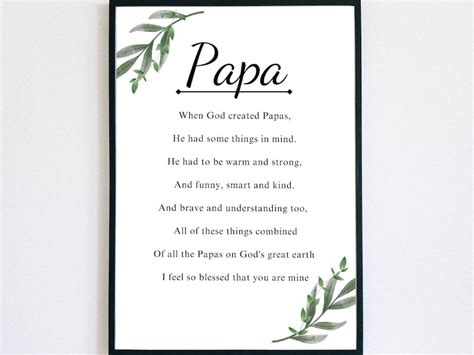 Papa Appreciation Poem Printable Handmade Diy Gift For Papa S Birthday