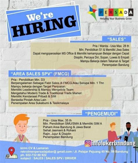Lowongan Kerja Persada Jabar Bandung Mei Info Loker Bandung Terbaru